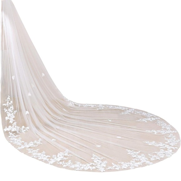 Other | Off White Cathedral Length Appliqu Wedding Veil With Metal Comb ...